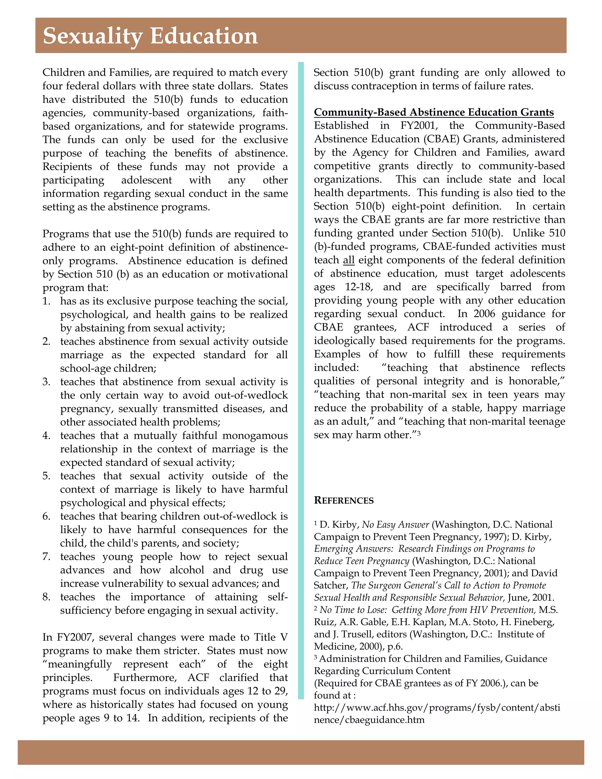 FY2009 Sex Ed Abstinence Fact Sheet | PDF