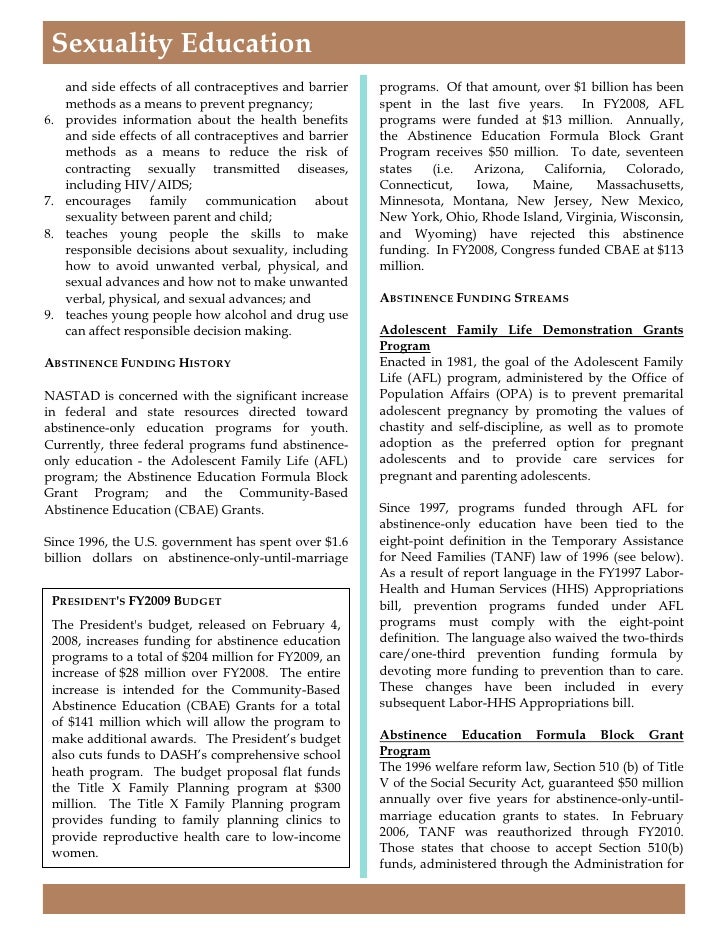 Fy2009 Sex Ed Abstinence Fact Sheet