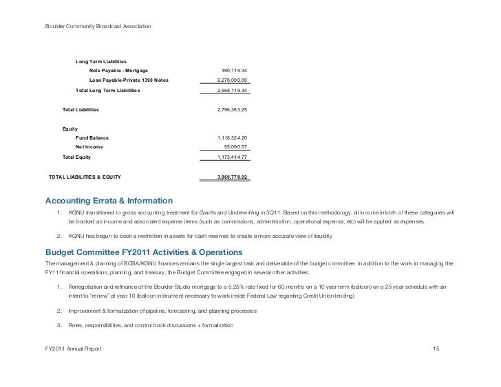 FY2011 Annual Report of the Budget Committee