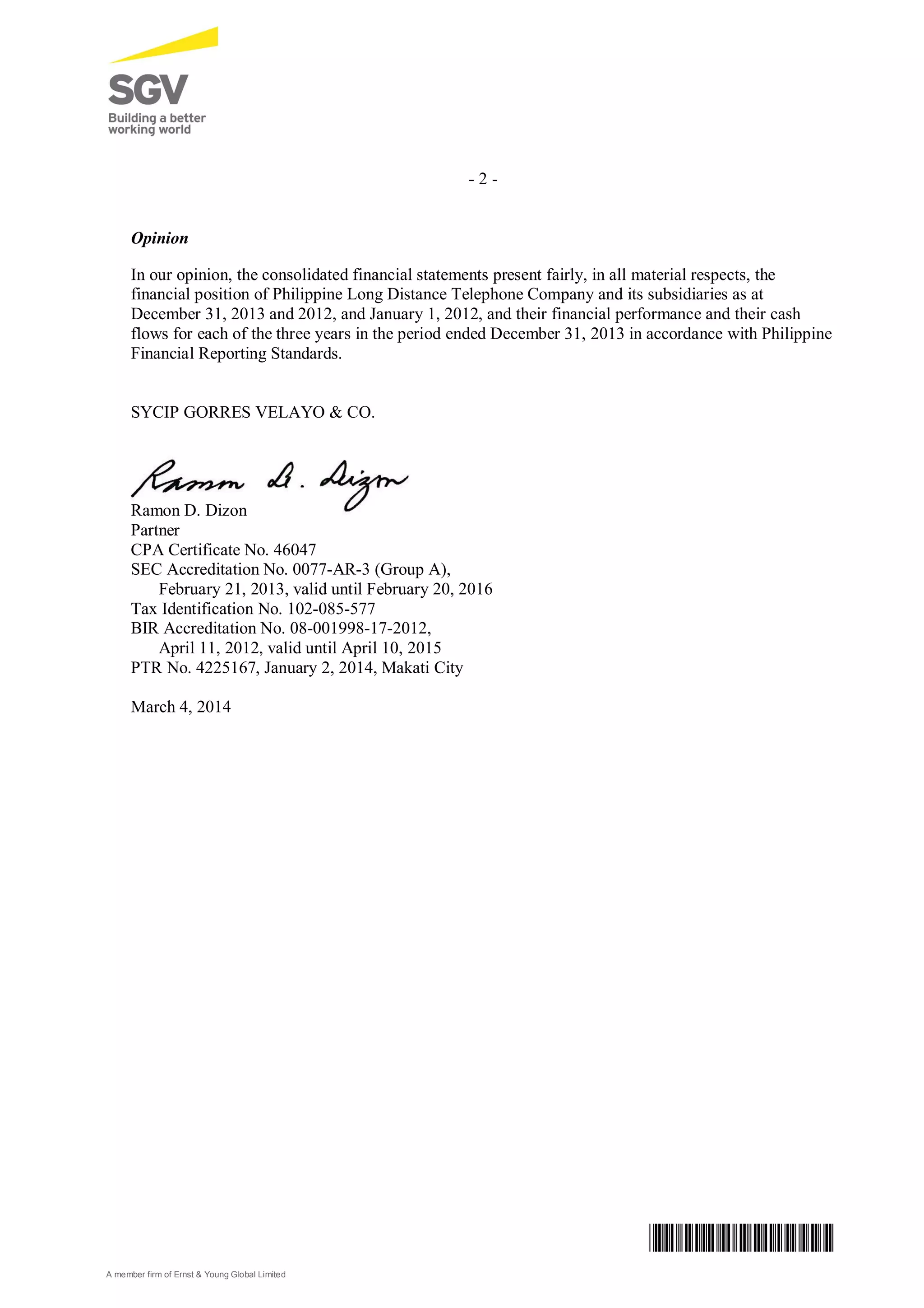 PLDT Financial Statements (2013-2015) | PDF