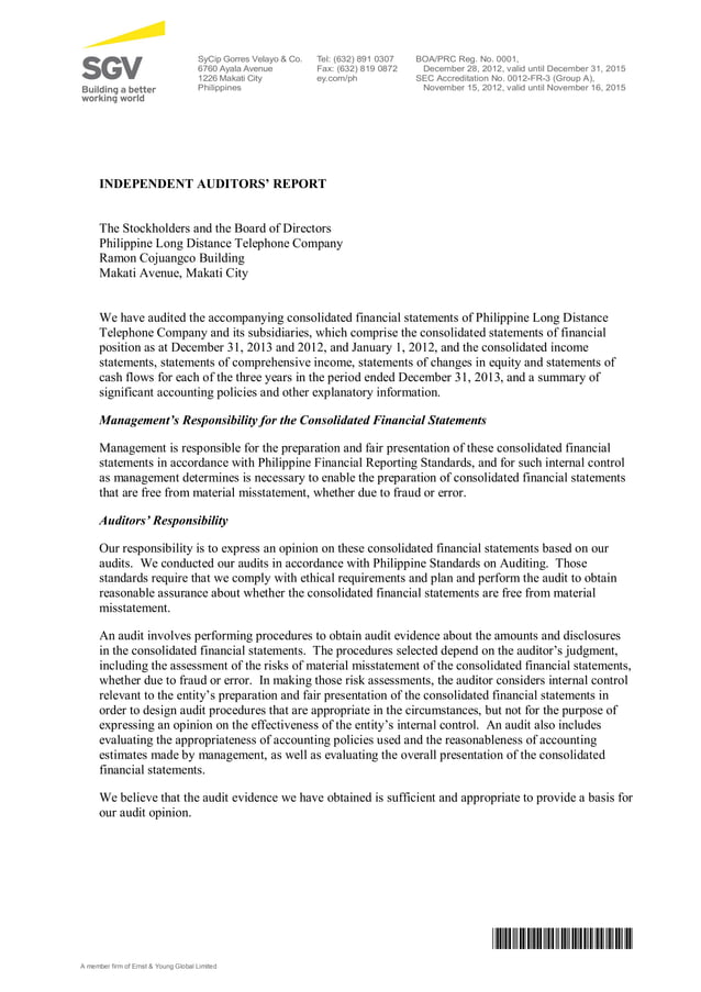 PLDT Financial Statements (2013-2015) | PDF