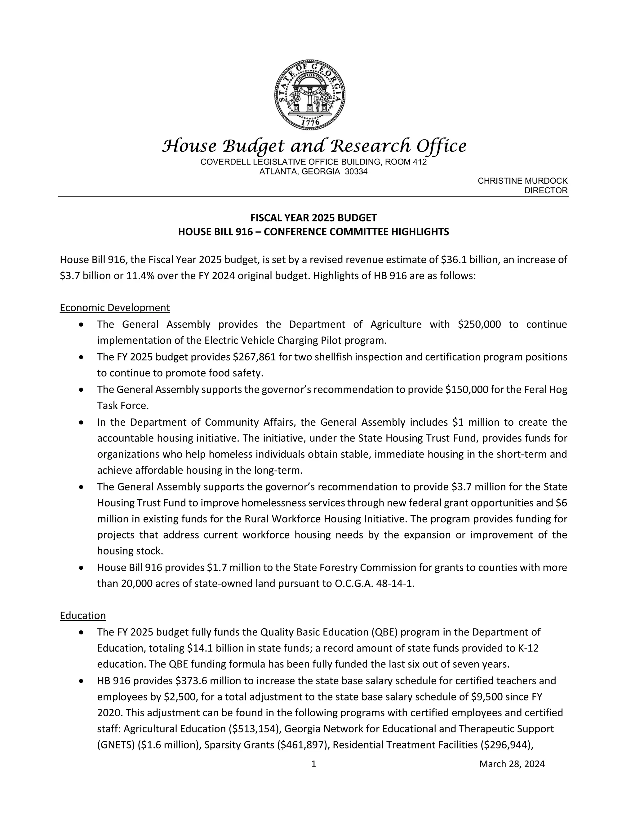 FY 2025 Budget Highlights from the Georgia General Assembly | PDF