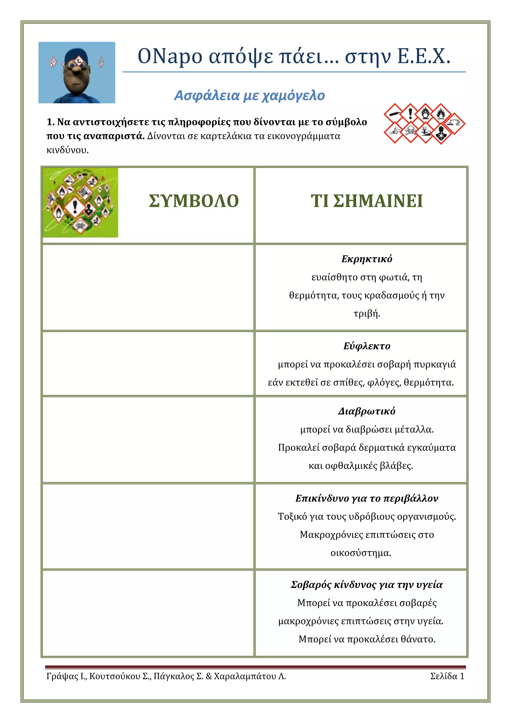 Φύλλο Εργασίας - Ασφάλεια στο Εργαστήριο | PDF