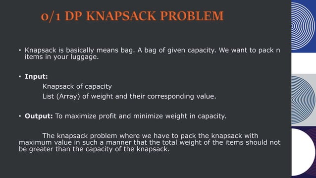 0/1 DYNAMIC PROGRAMMING KNAPSACK PROBLEM | PPTX