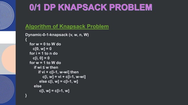 0/1 DYNAMIC PROGRAMMING KNAPSACK PROBLEM | PPTX
