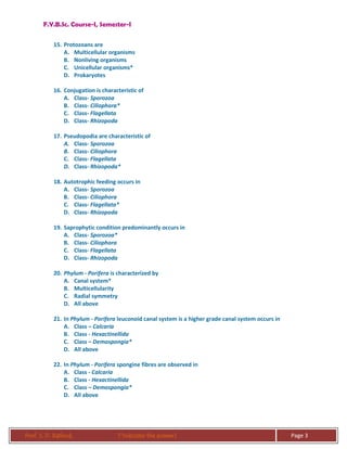 FYBSc Course-I Semester-I MCQ : Levels of organization sudeshrathod | PDF