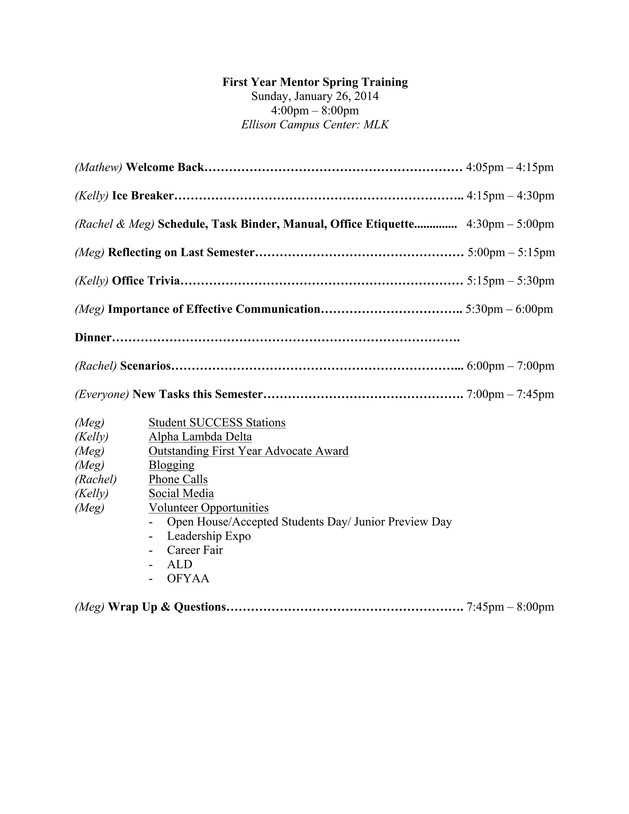 First Year Mentor Training Schedule | PDF