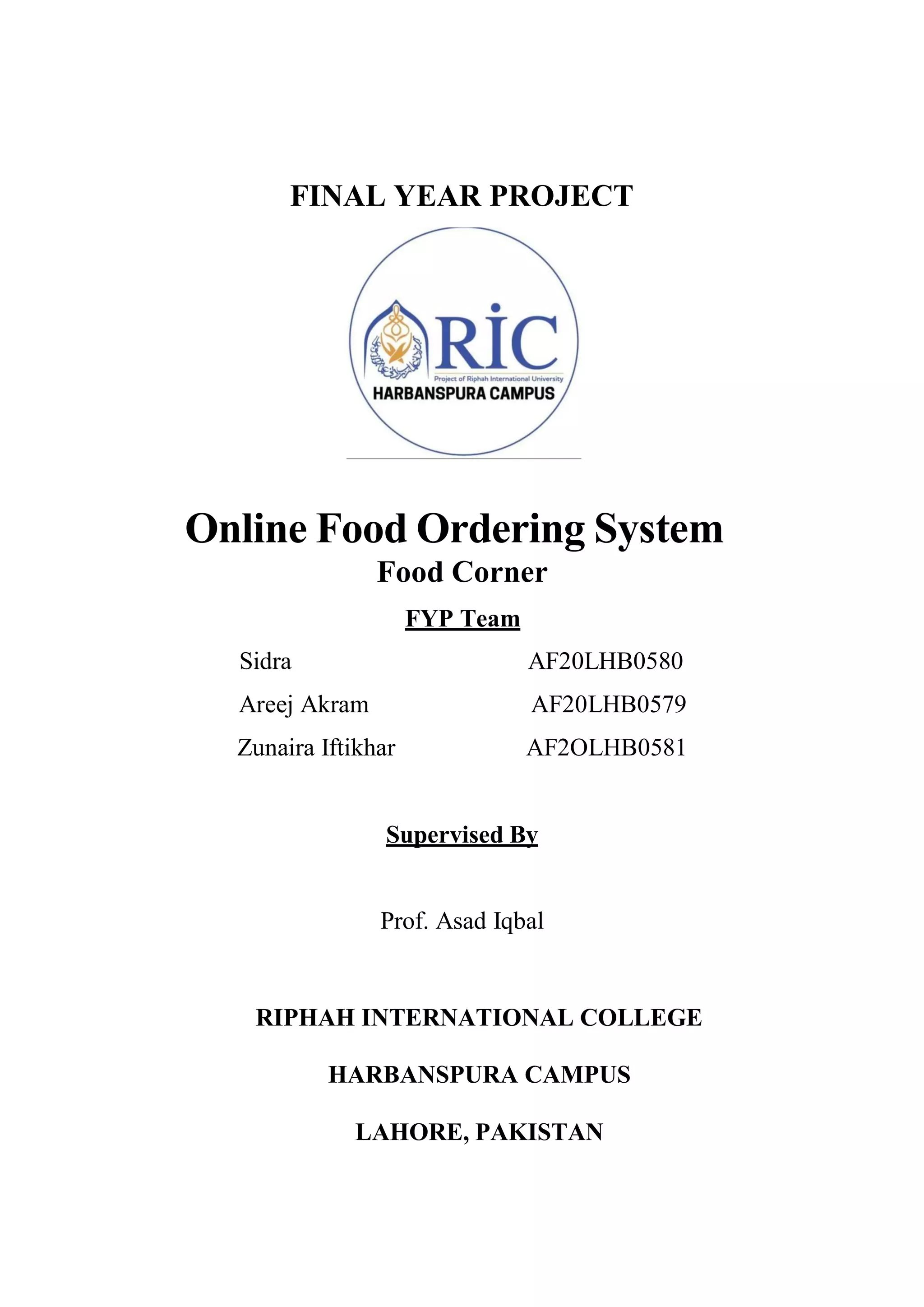 Final Year Project of Online Food Ordering System | PDF