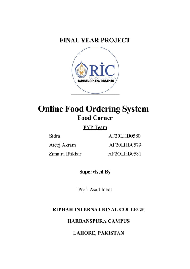 Final Year Project of Online Food Ordering System | PDF