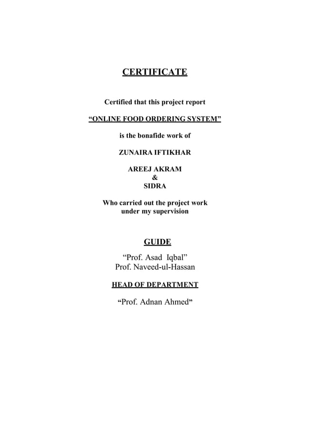 Final Year Project of Online Food Ordering System | PDF