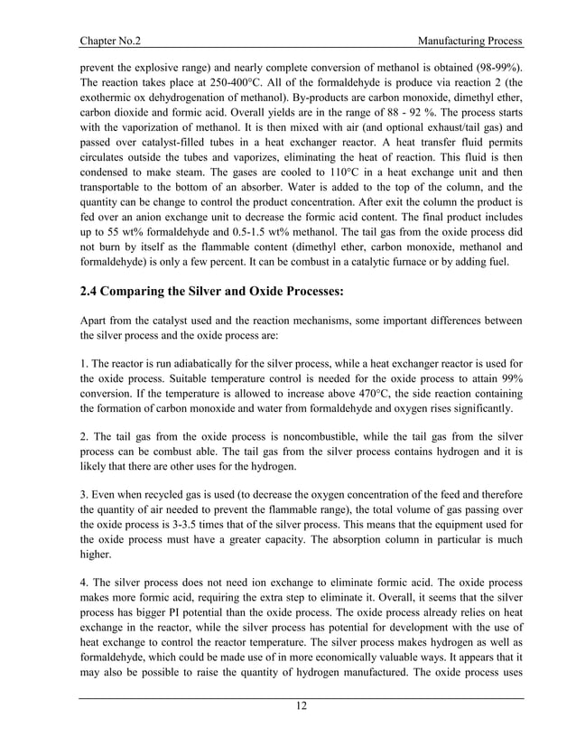 Production of 66000 ton/year of Formaldehyde from Methanol using Silver ...