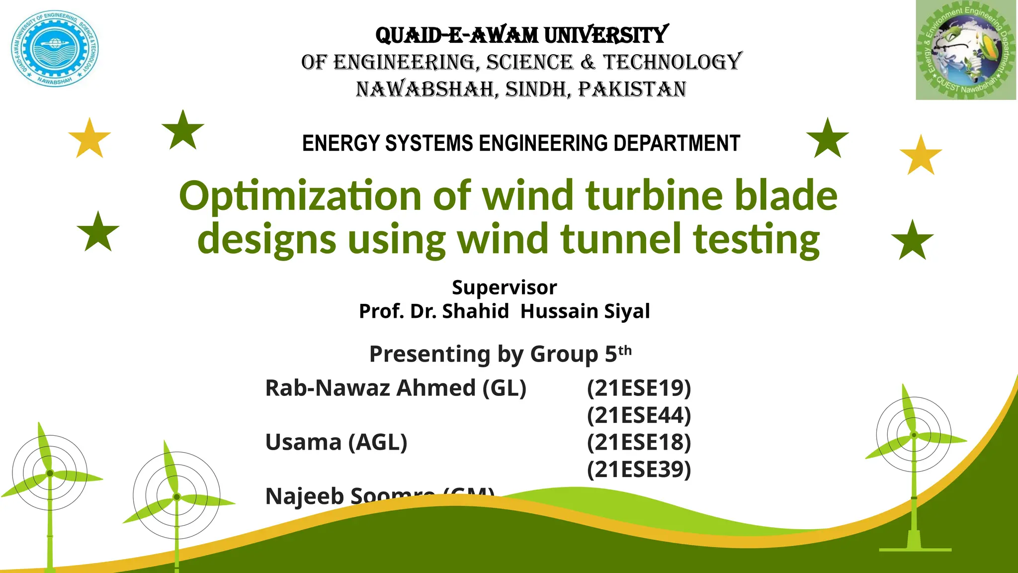 Optimization of wind Turbine blade design using wind tunnel testing | PPTX