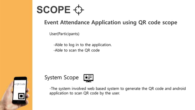 QR code event attendence application system | PPTX | Computer Software and Applications | Computing