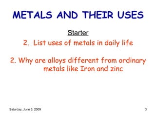 METAL REACTIONS AND USES | PPT
