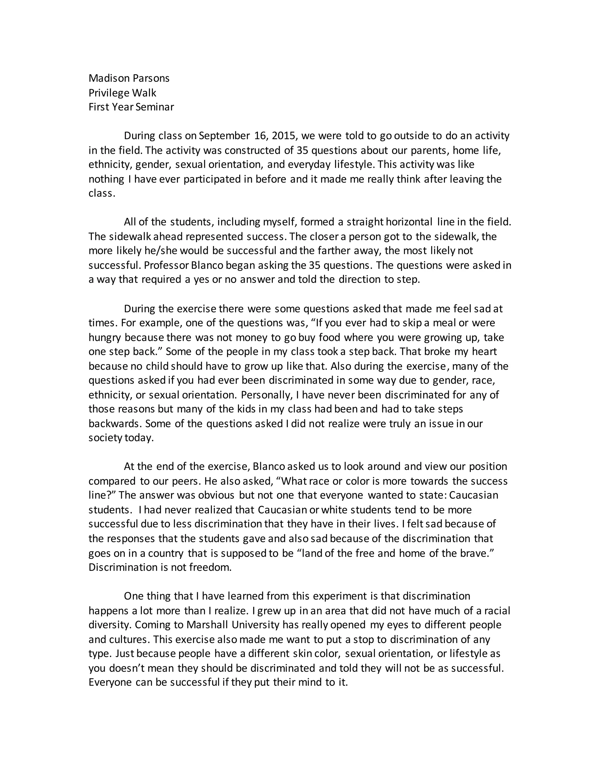 FYS Privilege Walk | PDF