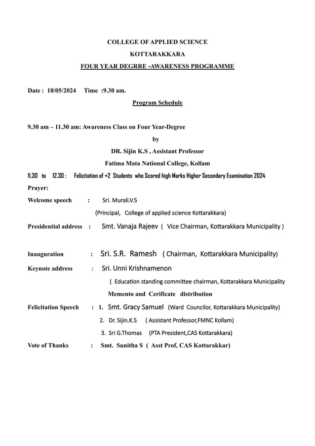 FYUGP AWARENESS PRGRMMME SCHEDULE REFERENCE | PDF