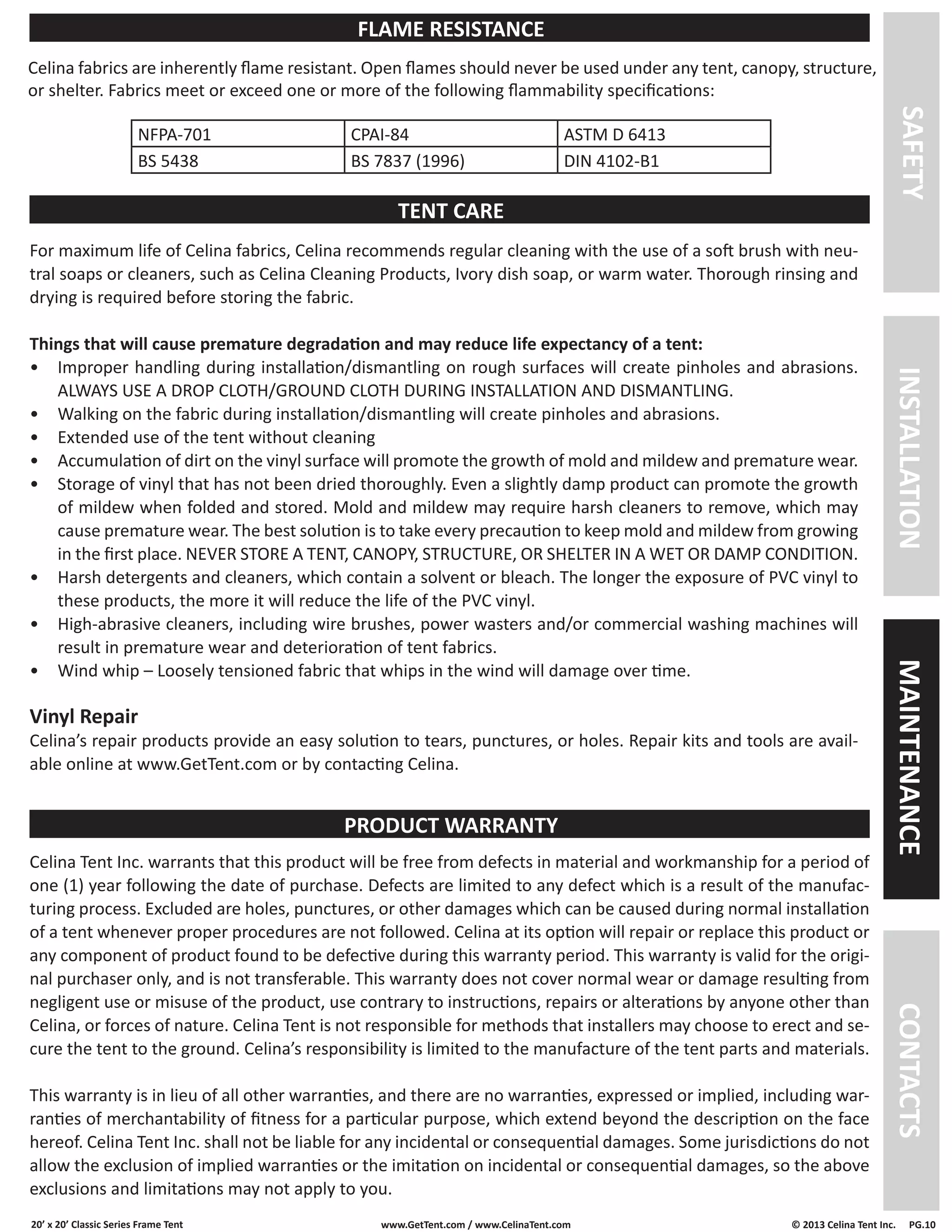 20 x 20 Frame Tent Installation Instructions | PDF