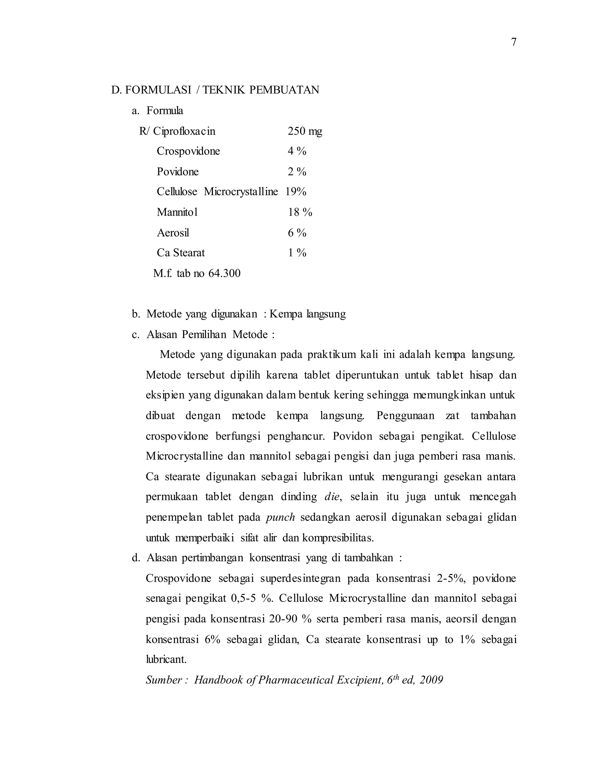 pre formulasi Ciprofloxacin tab | DOCX