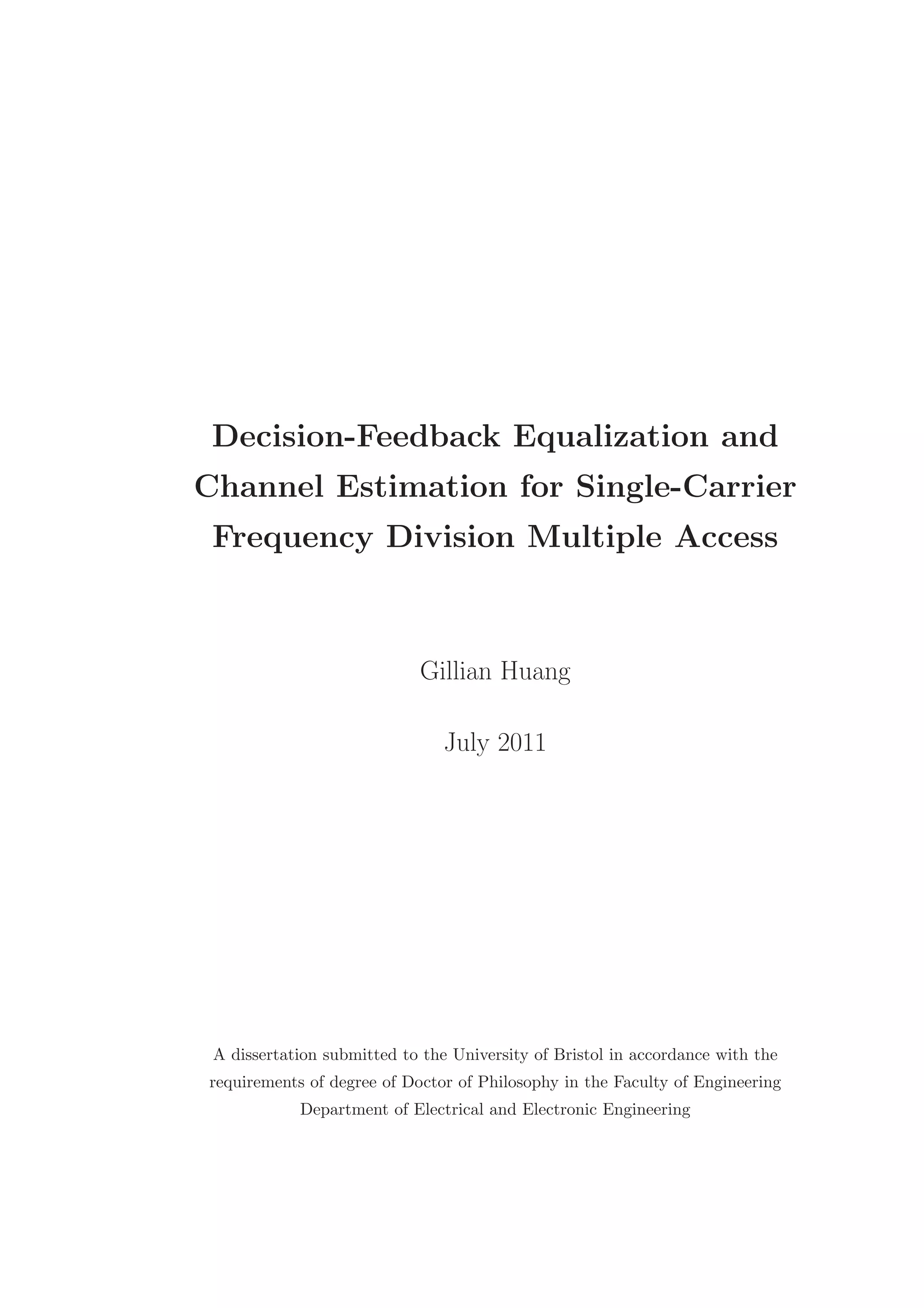PhD thesis - Decision feedback equalization and channel estimation for SC-FDMA | PDF