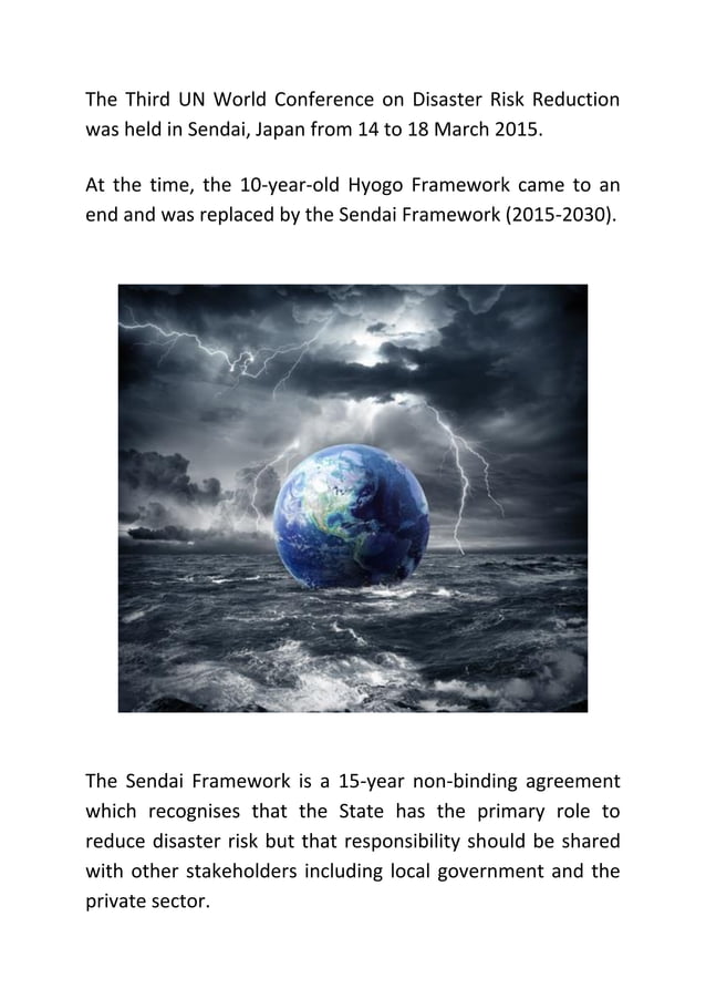 Disaster Risk Reduction: The Sendai Framework | PDF