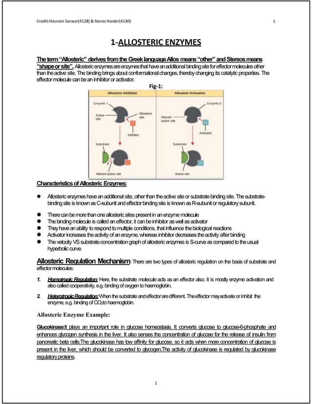 Allosteric Enzymes, Multienzyme system, Zymogens, Isoenzymes. | PDF