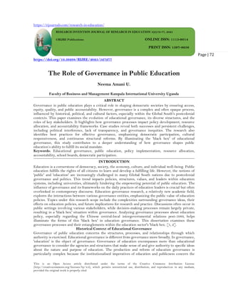 The Role of Governance in Public Education (www.kiu.ac,ug) | PDF