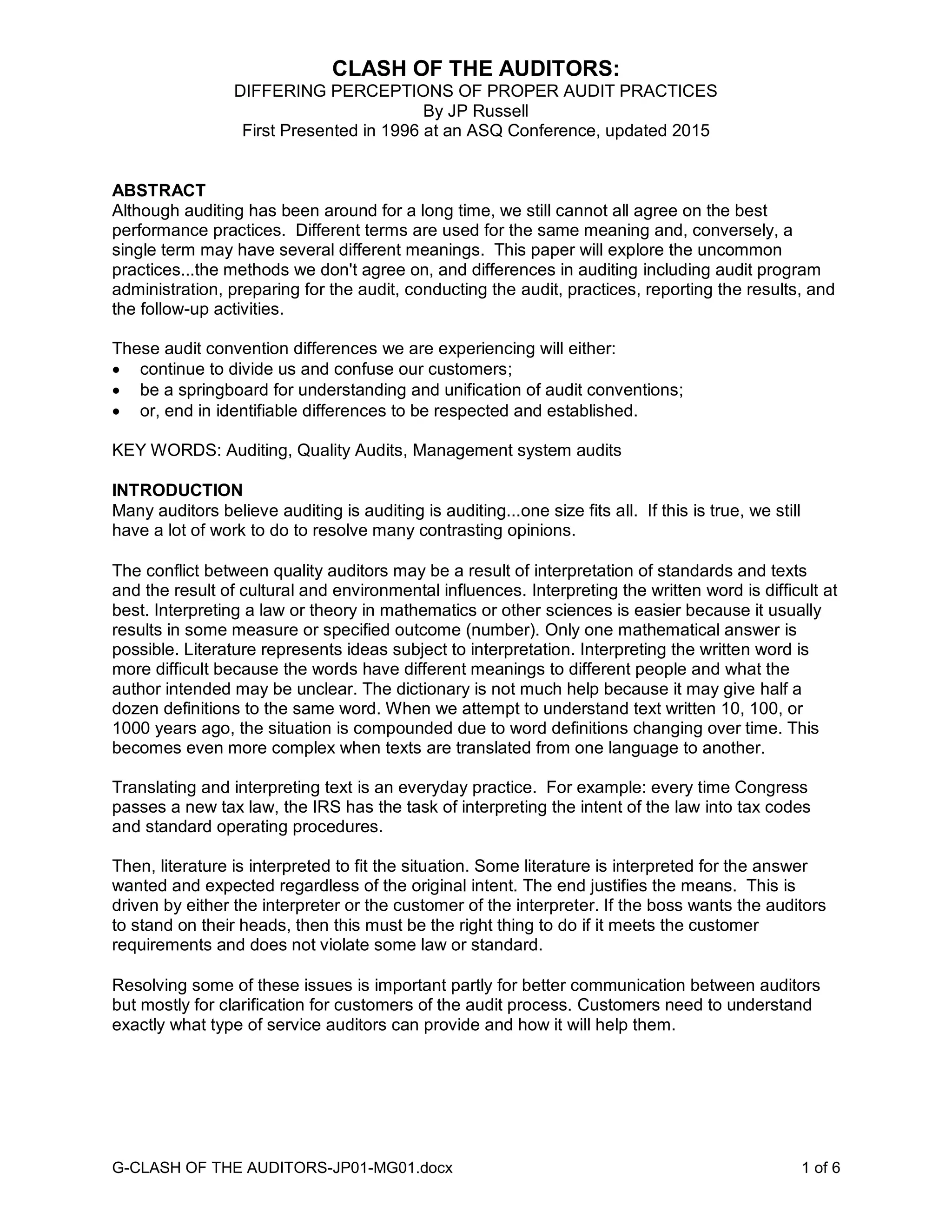 Clash of the Auditors | PDF