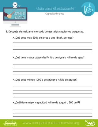 Guía para estudiantes: Capacidad y peso, materiales y recursos | PDF