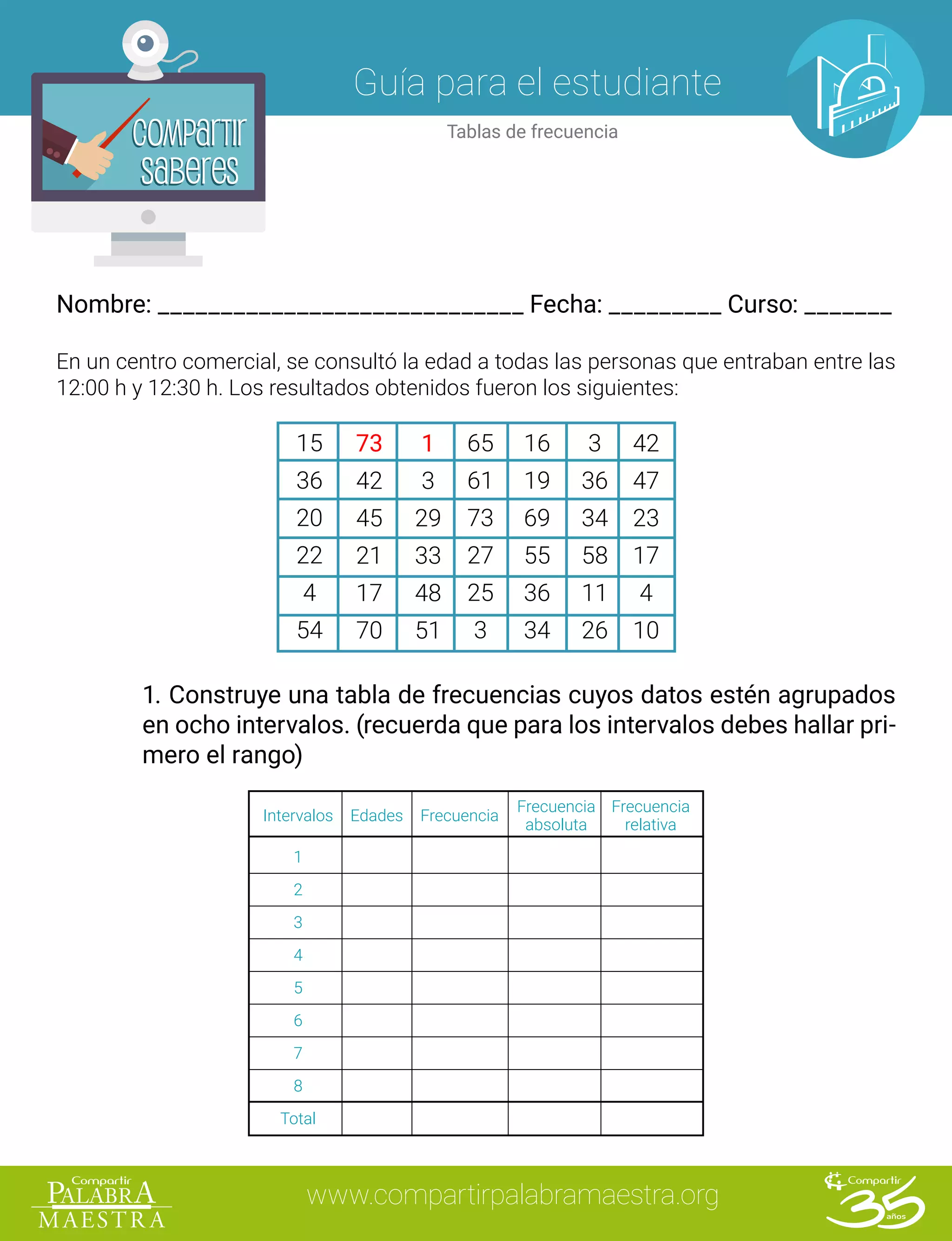 Guía para estudiantes: Tablas de frecuencia materiales y recursos | PDF ...