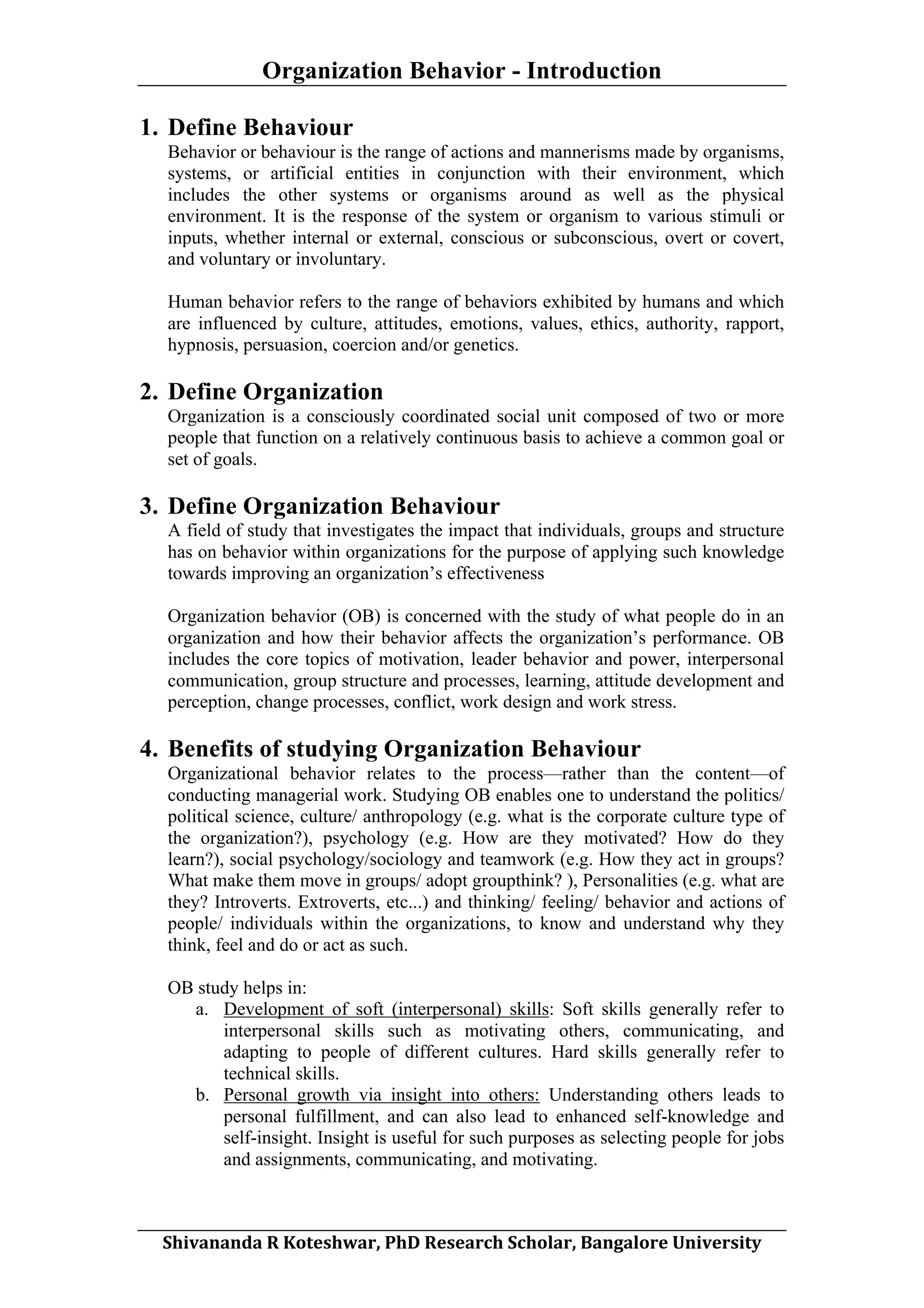 Organization Behavior - Introduction | PDF