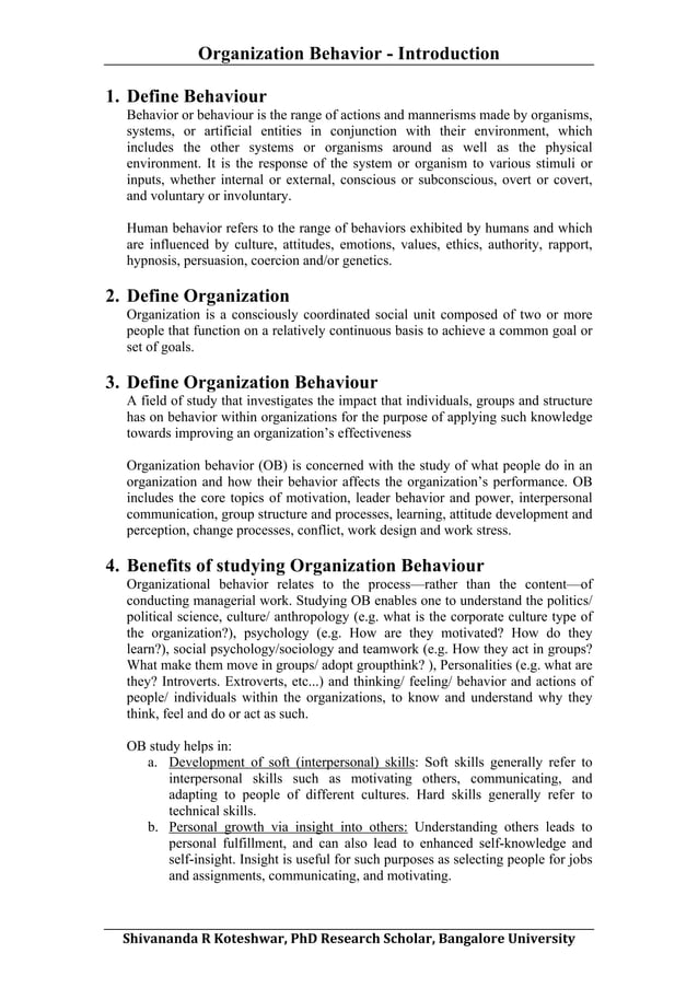 Organization Behavior - Introduction | PDF