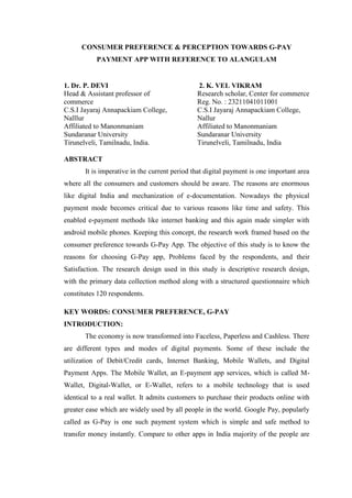consumer preference and perception towards G-Pay app | PDF | Free Download