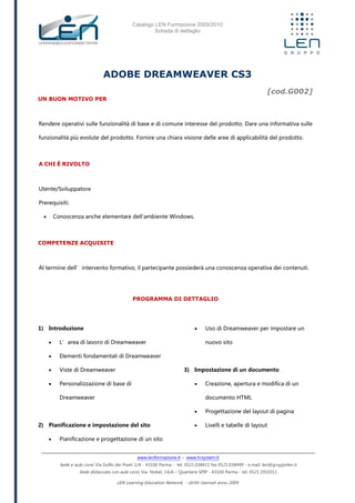 Adobe Dreamweaver CS3 - Scheda corso LEN | PDF | Technology & Computing