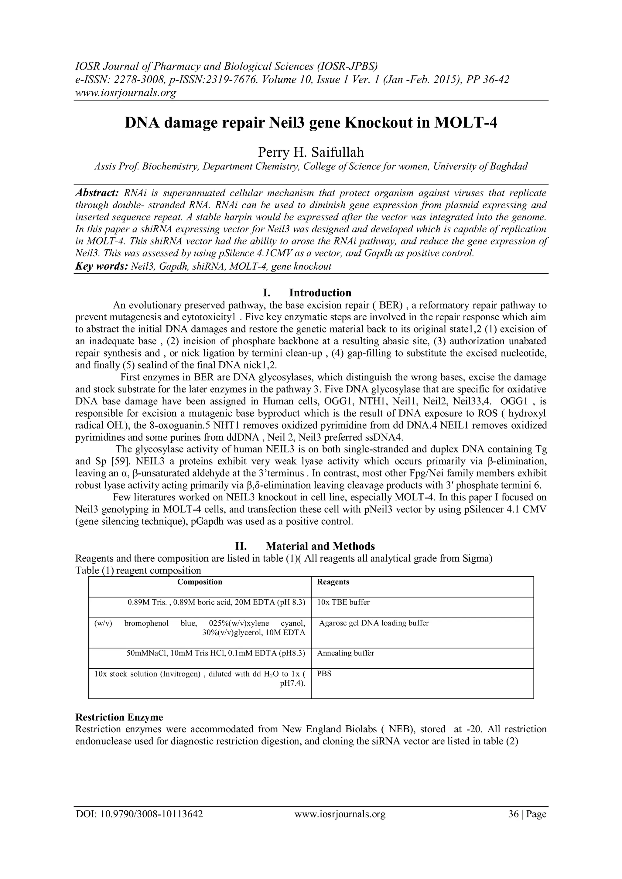 DNA damage repair Neil3 gene Knockout in MOLT-4 | PDF