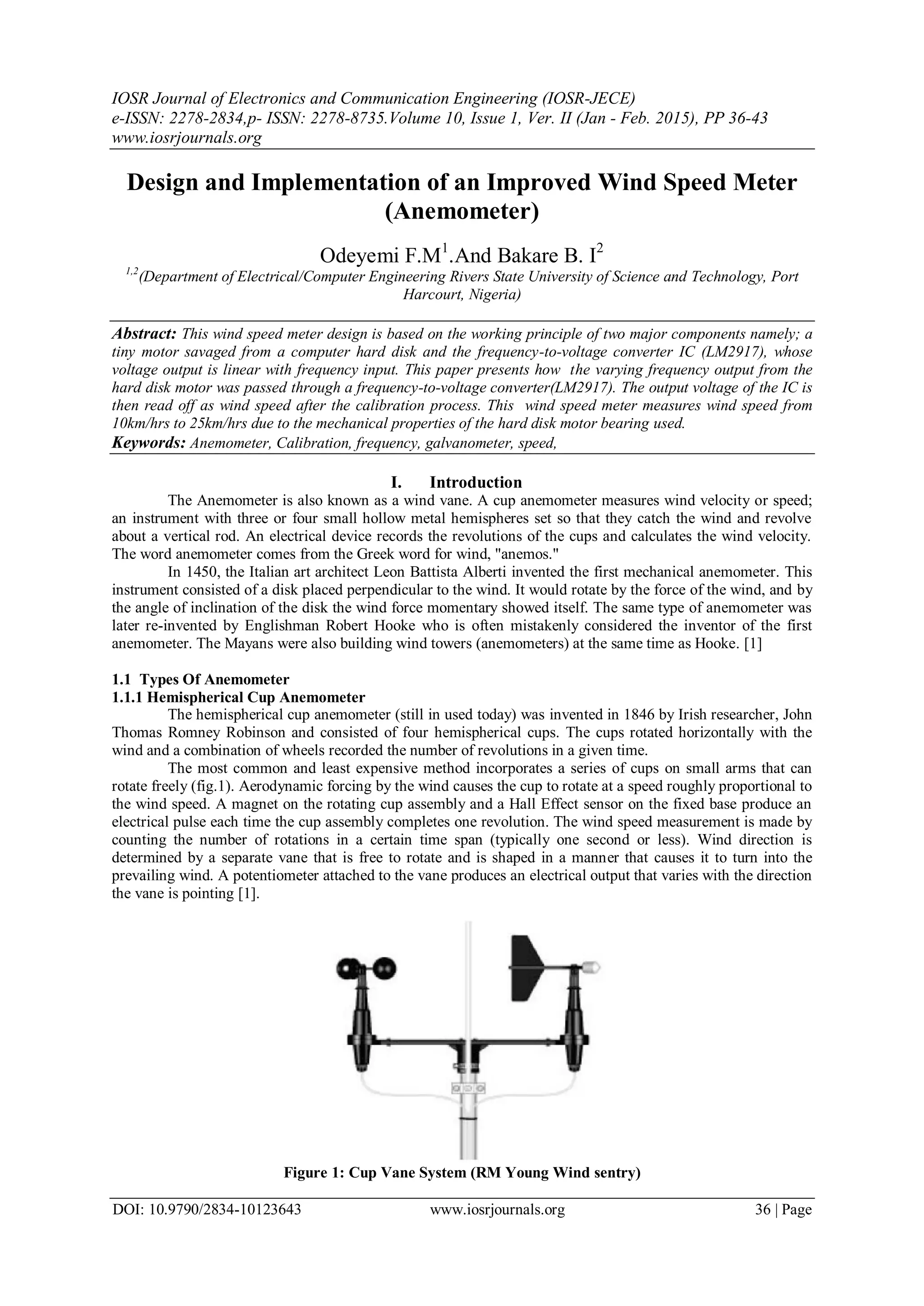 Design and Implementation of an Improved Wind Speed Meter (Anemometer ...