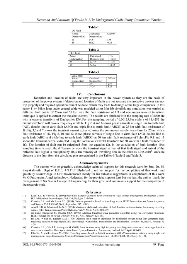 Detection And Location Of Faults In 11kv Underground Cable By Using Continuous Wavelet Transform