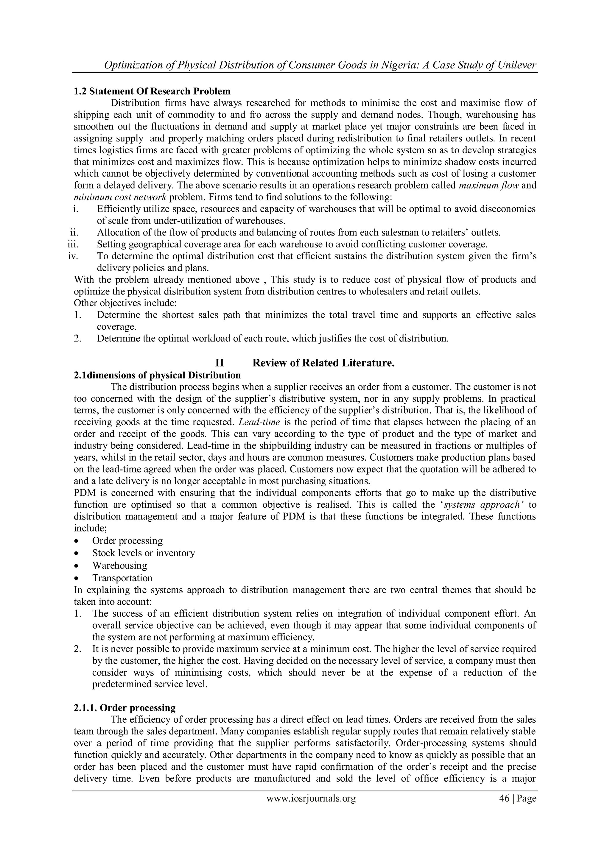 Optimization of Physical Distribution of Consumer Goods in Nigeria: A ...