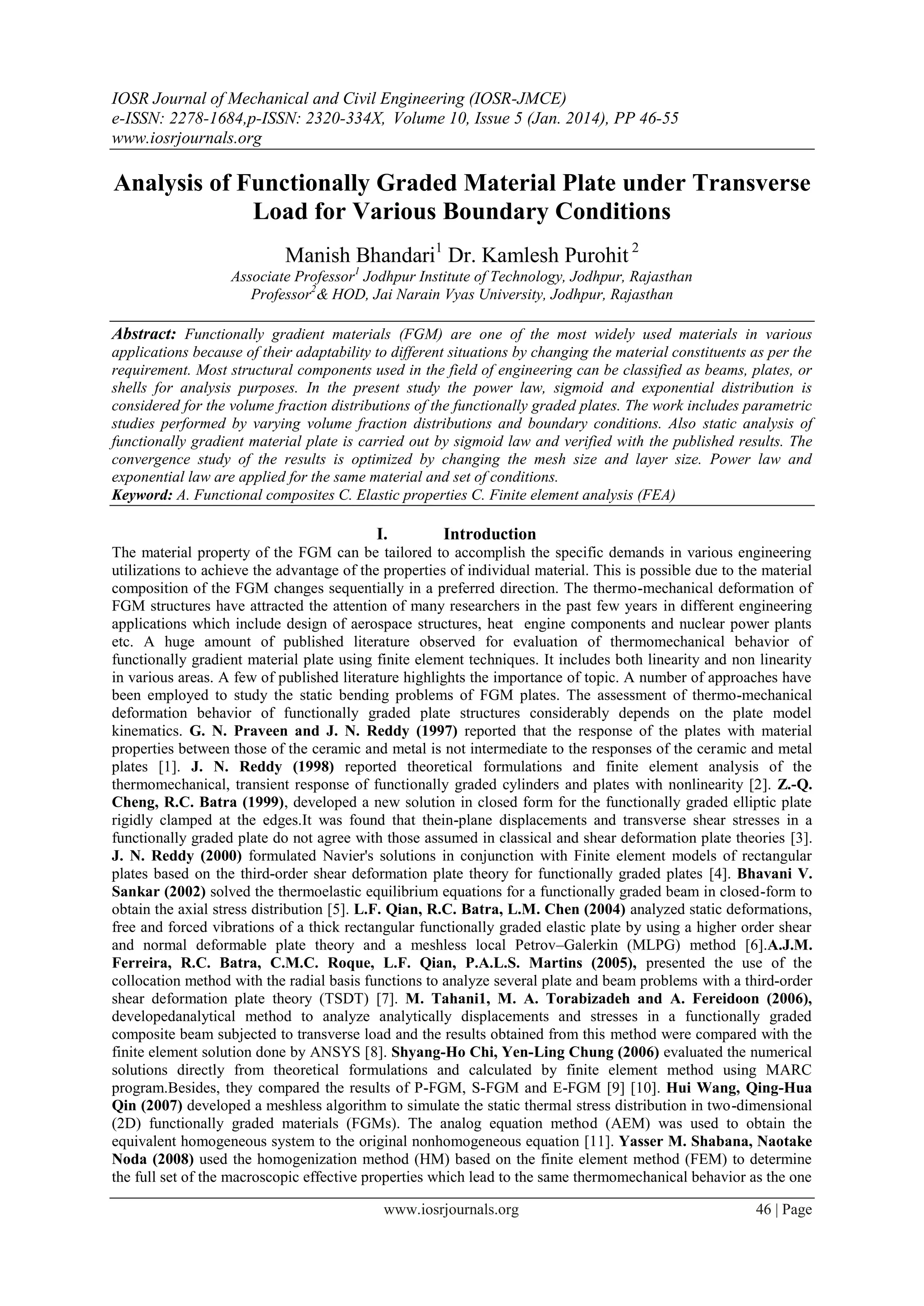 Analysis of Functionally Graded Material Plate under Transverse Load ...