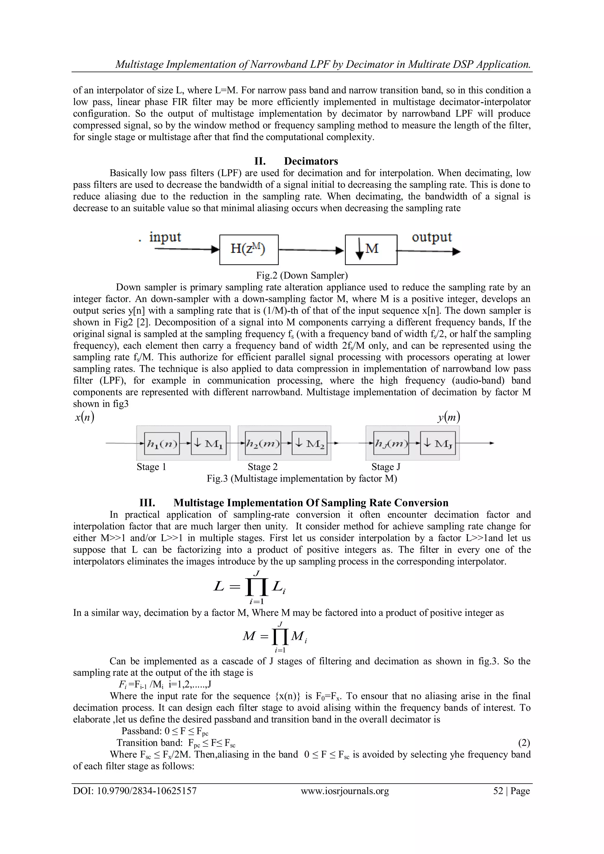 Multistage Implementation of Narrowband LPF by Decimator in Multirate DSP Application. | PDF