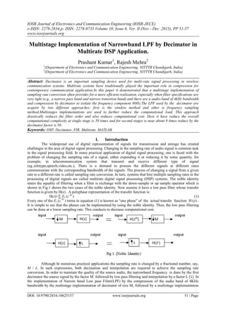 Multistage Implementation of Narrowband LPF by Decimator in Multirate DSP Application. | PDF