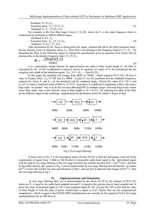Multistage Implementation Of Narrowband Lpf By Decimator In Multirate Dsp Application Pdf 2772