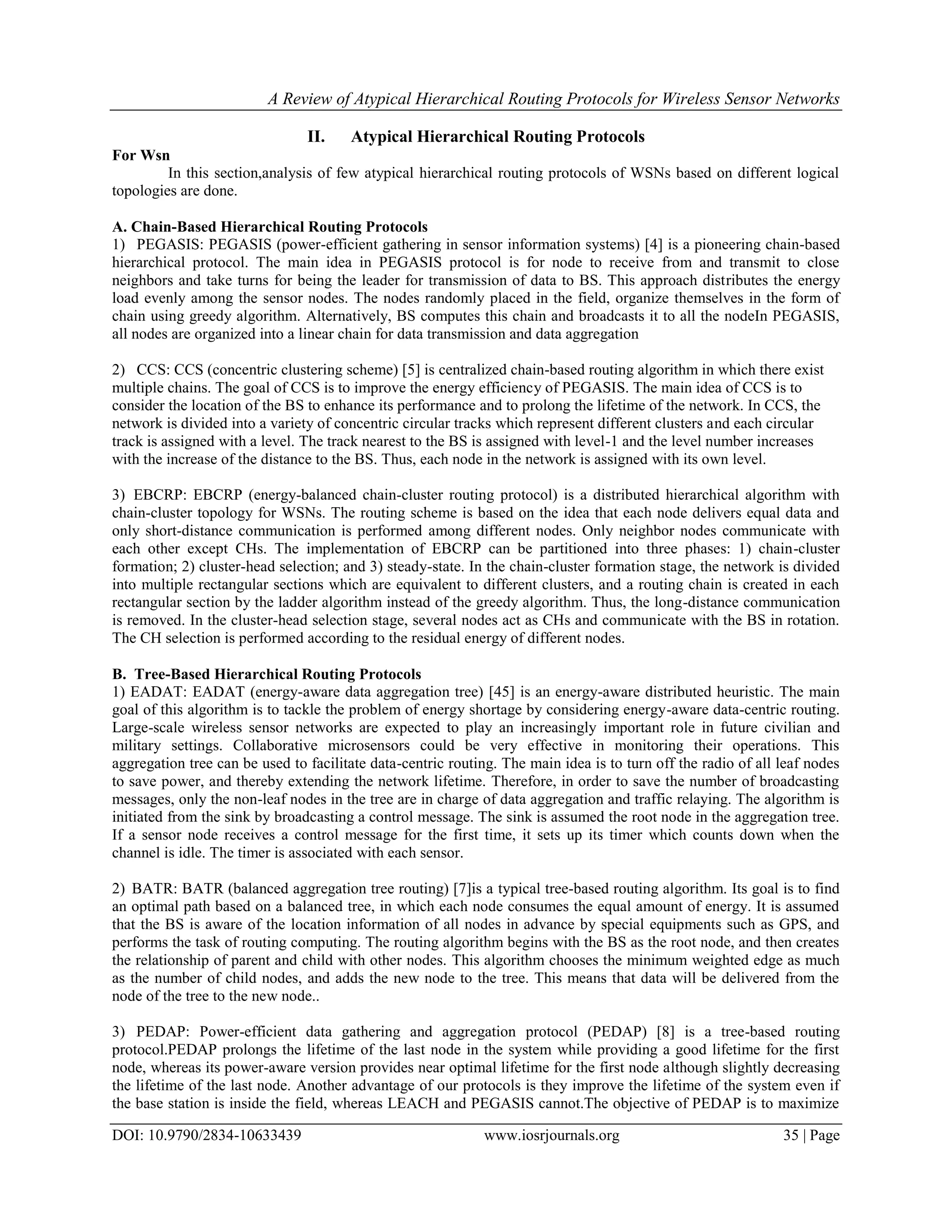 A Review Of Atypical Hierarchical Routing Protocols For Wireless Sensor