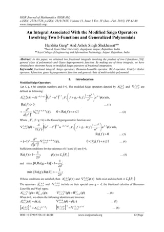 An Integral Associated With the Modified Saigo Operators Involving Two ...