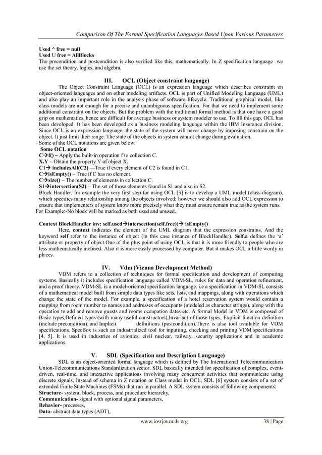 Comparison of the Formal Specification Languages Based Upon Various Parameters | PDF
