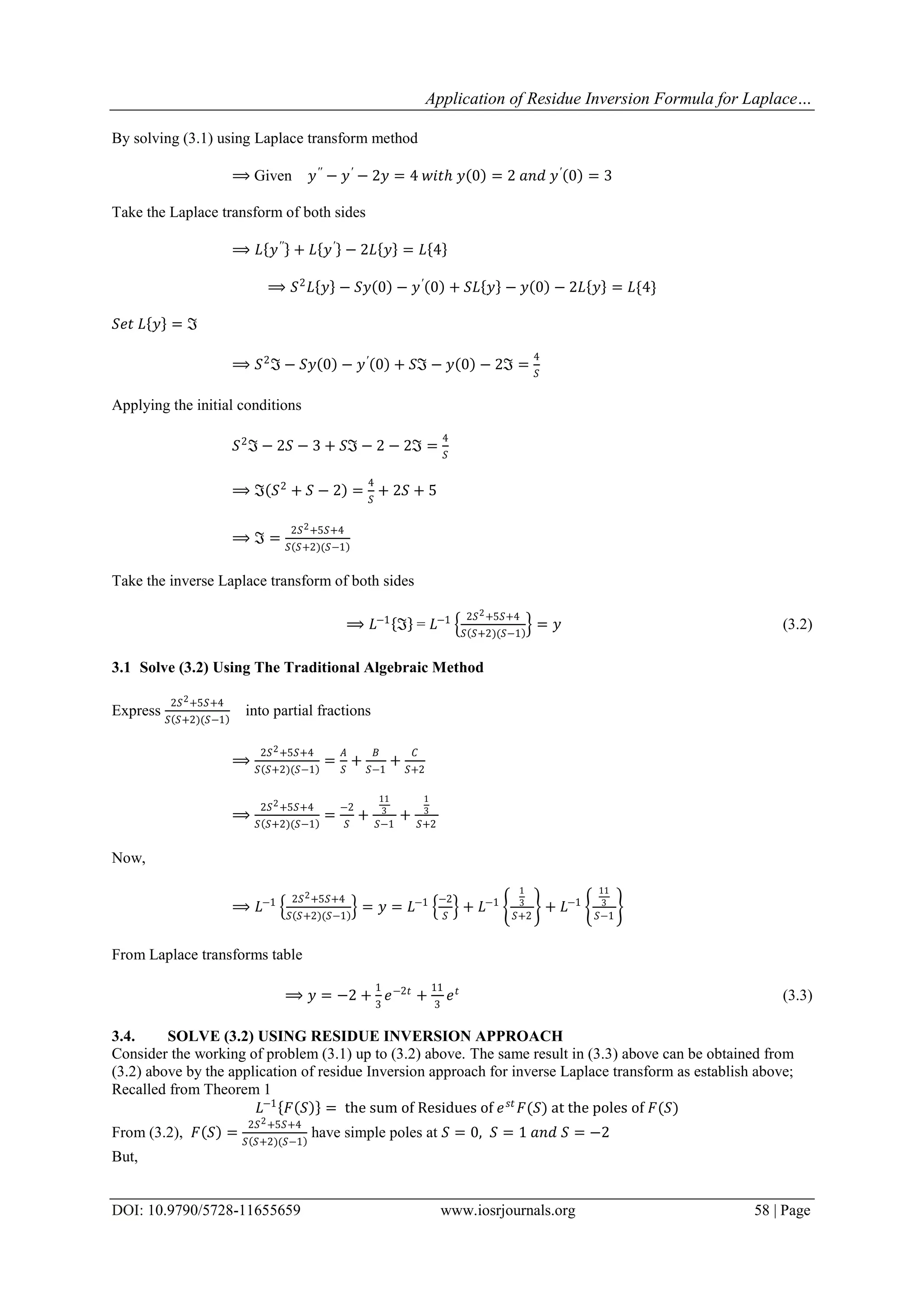 Application of Residue Inversion Formula for Laplace Transform to ...