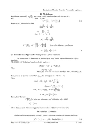 Application of Residue Inversion Formula for Laplace Transform to Initial Value Problem of ...