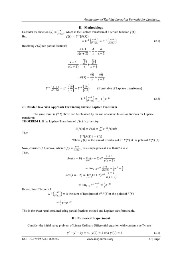 Application of Residue Inversion Formula for Laplace Transform to Initial Value Problem of ...