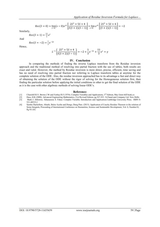 Application of Residue Inversion Formula for Laplace Transform to Initial Value Problem of ...