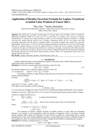 Application of Residue Inversion Formula for Laplace Transform | PDF