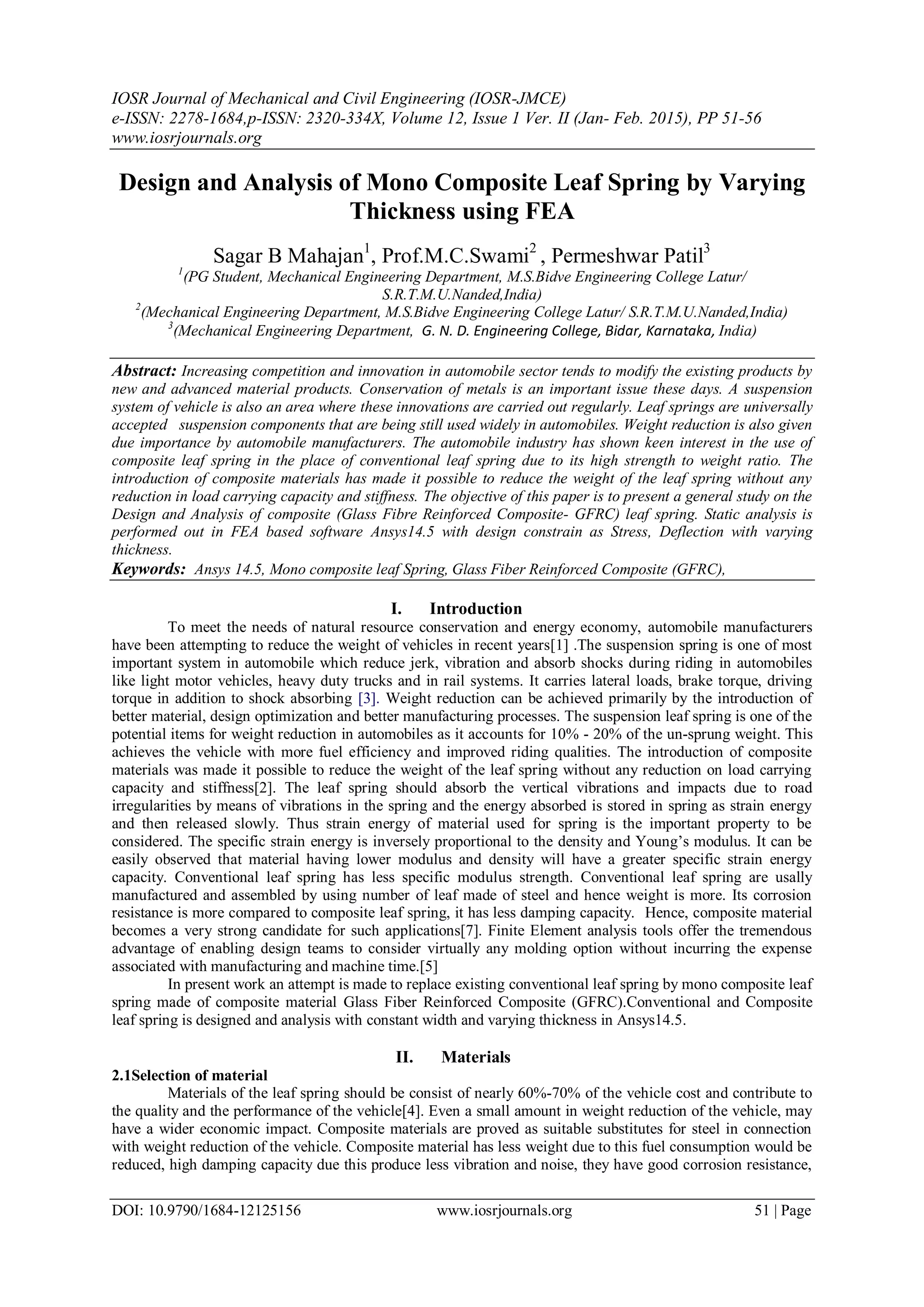Design and Analysis of Mono Composite Leaf Spring by Varying Thickness ...